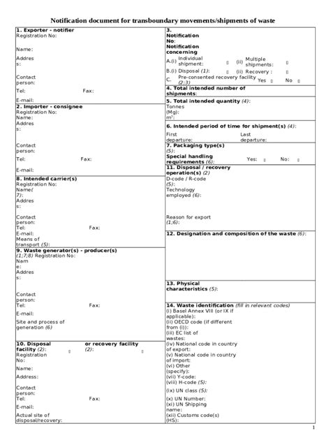Notification For Transboundary Movements Shipments Of Waste Epa Doc