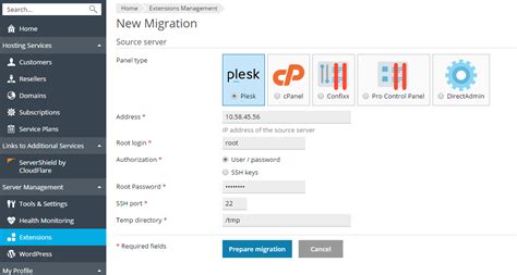 Migrating Via The Plesk Interface Plesk Obsidian Documentation
