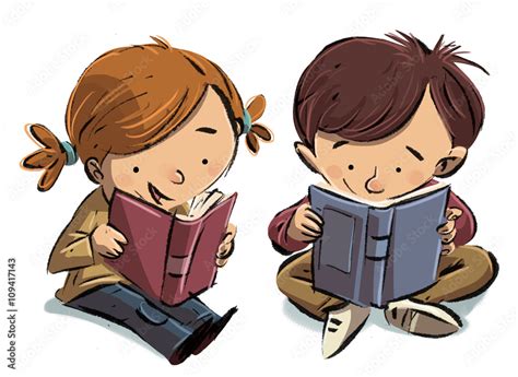 niños leyendo libros ilustración de Stock Adobe Stock