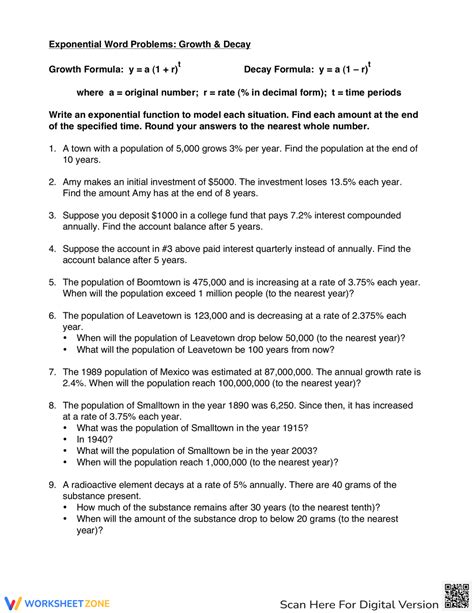 Free Exponential Growth And Decay Worksheets With Answer Key