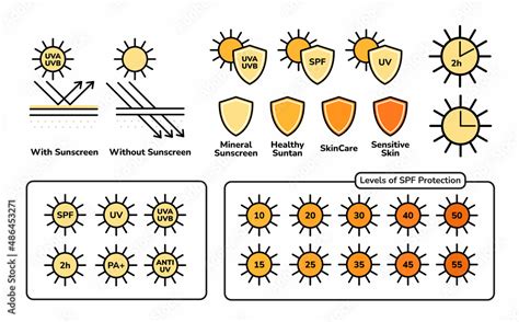 Vecteur Stock Set Of Spf Labels And Sunscreen Signs Isolated On White