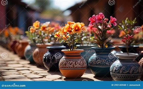 A Beautiful Bouquet Of Multi Colored Flowers In A Terracotta Vase