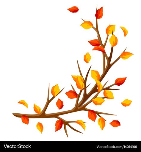 Autumn Branch Of Tree And Yellow Leaves Seasonal Vector Image