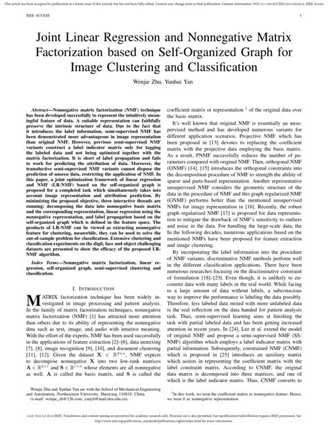 pdf joint linear regression and nonnegative matrix factorization based on self organized graph