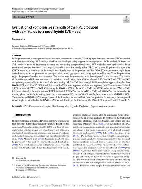 evaluation of compressive strength of the hpc produced with admixtures by a novel hybrid svr model