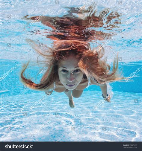 Underwater Woman Close Portrait Swimming Pool Stock Photo 110676539