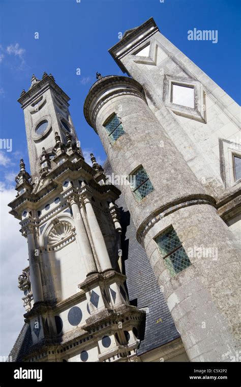 Corner Towers Of Loire Castle Chateau De Chambord France Stock Photo