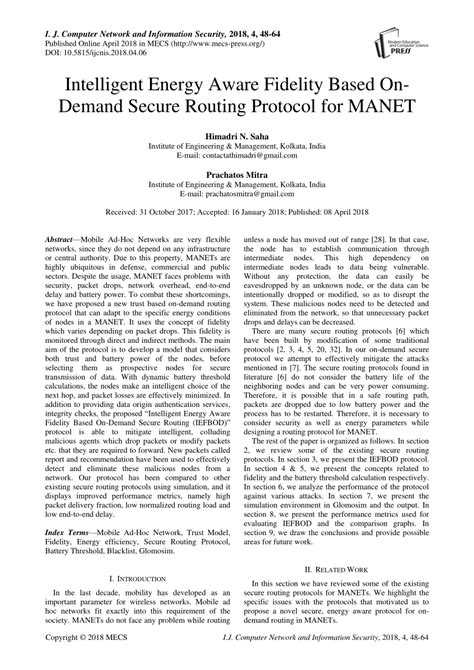 pdf intelligent energy aware fidelity based on demand secure routing protocol for manet