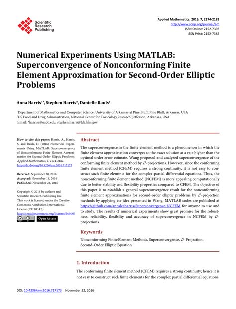 pdf numerical experiments using matlab superconvergence of nonconforming finite element