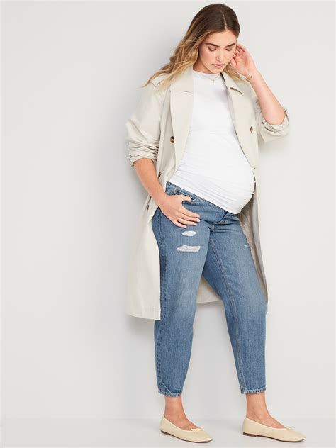 Maternity Front Low Panel Ripped Slouchy Taper Jeans Old Navy