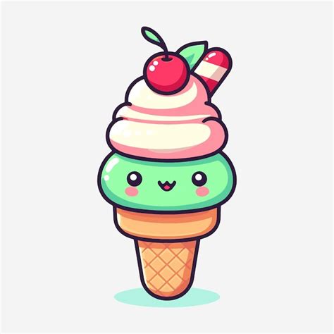 A Cute Ice Cream Flat Illustration Icecream Vector Drawing Colorful