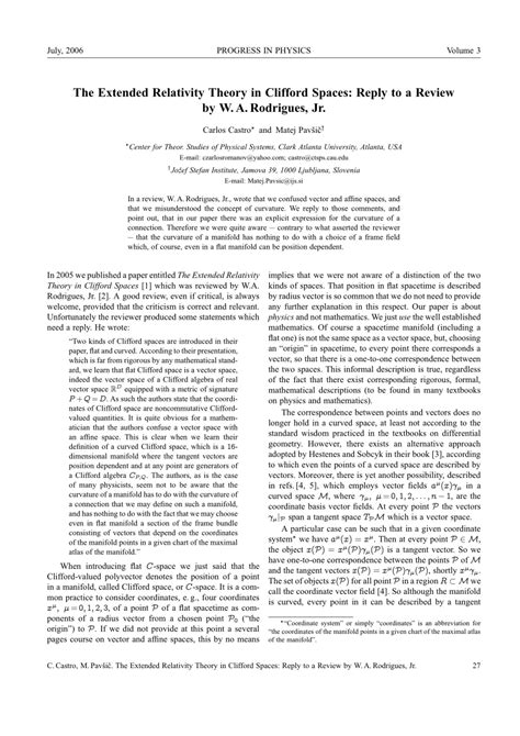pdf the extended relativity theory in clifford spaces reply to a review by w a rodrigues jr
