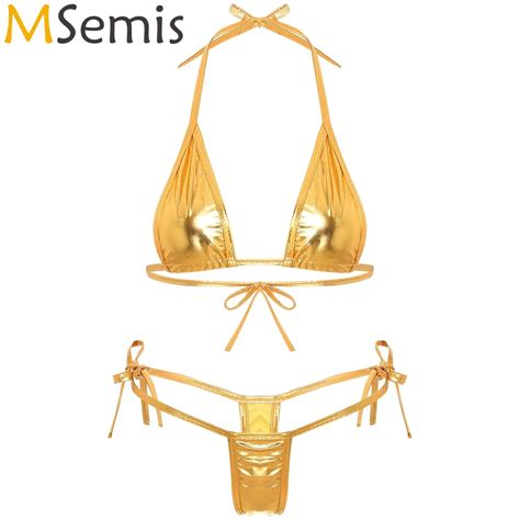 Microbikini Brasile O Con Cordones Brillantes Para Mujer Traje De Ba O