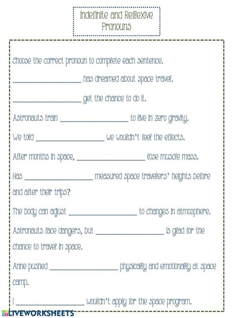 Indefinite And Reflexive Pronouns Worksheet Reflexive Pronoun