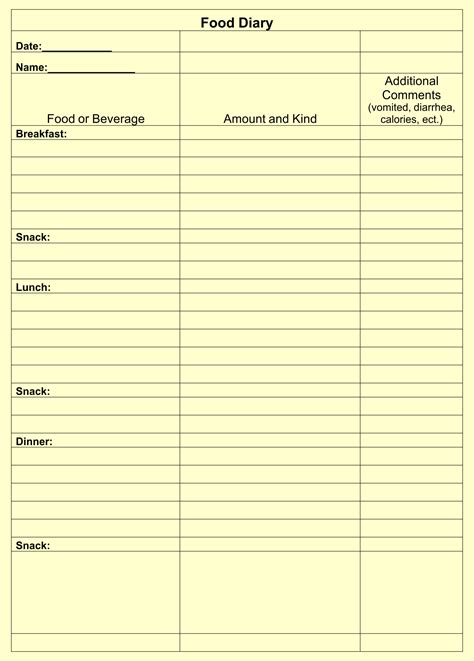 Food Diary Template Free Printable Printable Templates
