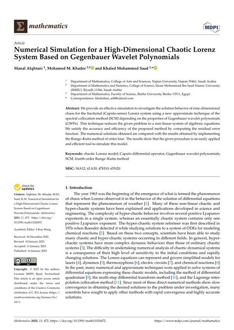 pdf numerical simulation for a high dimensional chaotic lorenz system based on gegenbauer