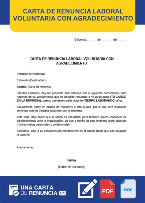 ᐅ Carta de Renuncia Laboral Voluntaria y Agradecimiento