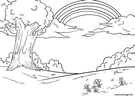 Coloriage Magnifique Paysage De Nature Avec Arc En Ciel Et Nuages