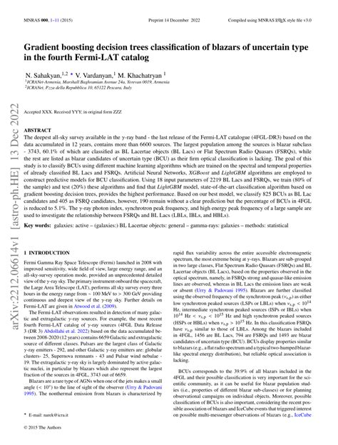 pdf gradient boosting decision trees classification of blazars of uncertain type in the fourth