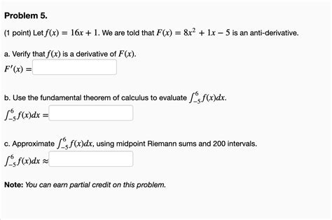 solved problem 5 1 point let f x 16x 1 we are told