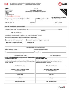 Fillable Online Nserc Crsng Gc Form Termination Of Award
