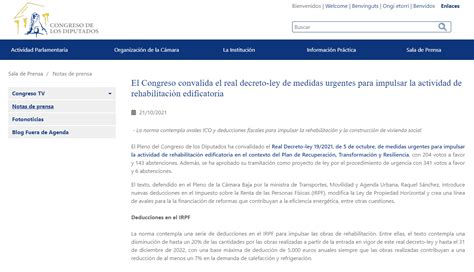 El Congreso Convalida El Real Decreto Ley De Medidas Urgentes Para
