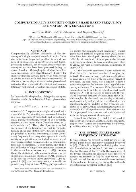 pdf computationally efficient online phase based frequency estimation of a single tone