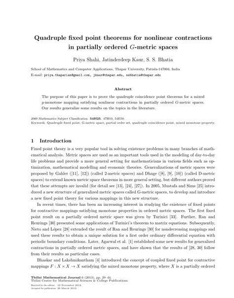 pdf quadruple fixed point theorems for nonlinear contractions in partially ordered g metric spaces