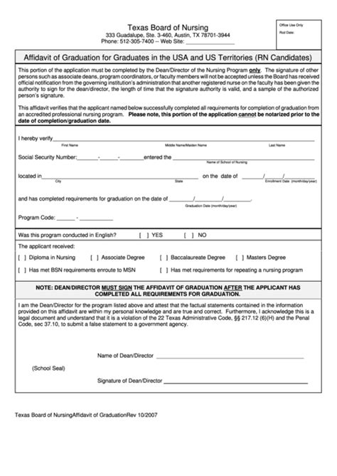 Fillable Affidavit Of Graduation For Graduates In The Usa And Us