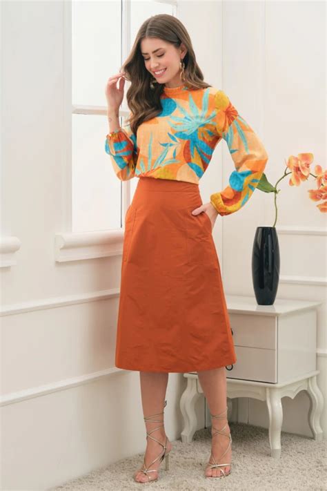 BLUSA FOLHAGEM ABSTRATA MANGA LONGA MINI GOLA FRANZIDA