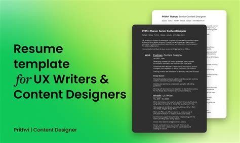 UX Writer Content Designer Resume Template Figma
