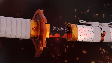 Kyojuro Rengoku Katana Kimetsu No Yaiba Fanart Free 3D Model CGTrader