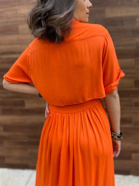Vestido Chemise Longo Laranja Siah Moda Feminina
