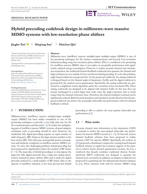 pdf hybrid precoding codebook design in millimetre‐wave massive mimo systems with low