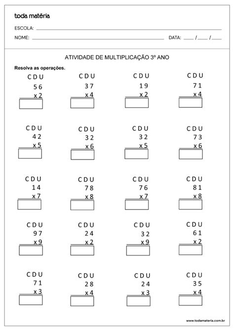 Atividades De Matematica Multiplicacao Para Imprimir E Baixar Em Pdf