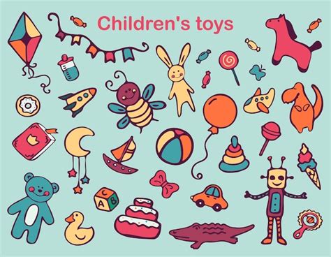 Conjunto de iconos de garabatos de juguetes para niños aislado