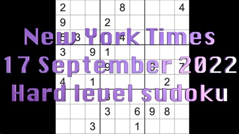 Sudoku Solution New York Times Sudoku September Hard Level