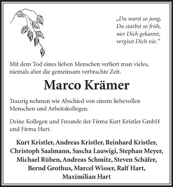 Traueranzeigen Von Marco Kr Mer Wirtrauern