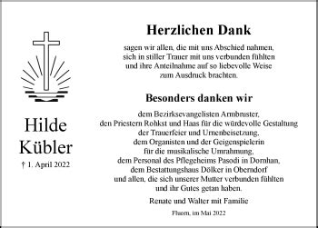Traueranzeigen von Hilde Kübler Schwarzwälder Bote Trauer