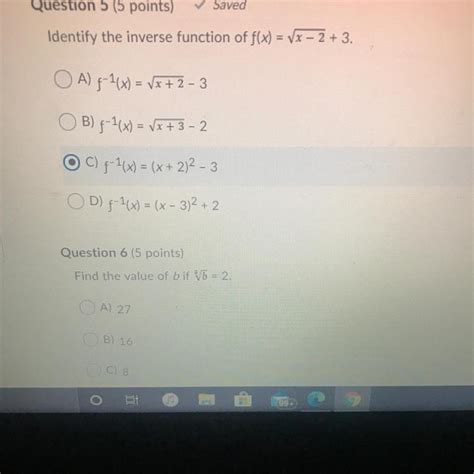 Identify The Inverse Function Of F X Vx Brainly