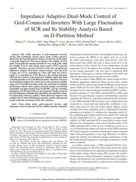 impedance adaptive dual mode control of grid connected inverters with large fluctuation of scr