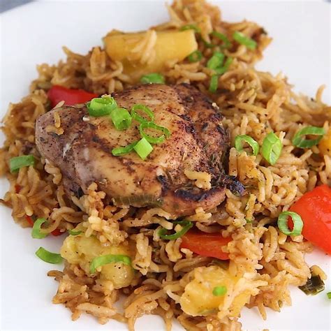One Pan Caribbean Jerk Chicken With Pineapple Coconut Rice Ambitious