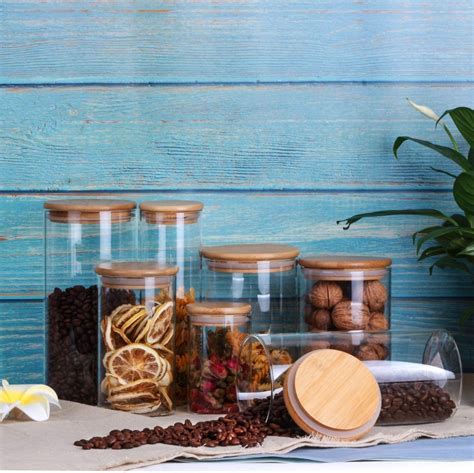 Conjunto Potes Vidro Hermetico Tampa Bambu 450ml A 1650ml 5p Mercado