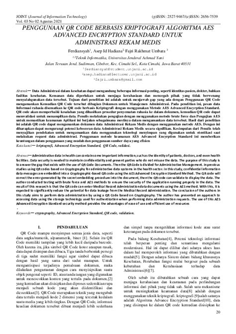 pdf penggunaan qr code berbasis kriptografi algoritma aes advanced encryption standard untuk
