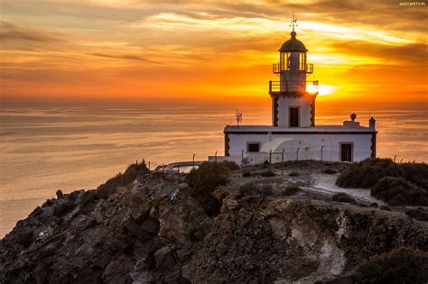 Tapety Zdj Cia Grecja Santorini Zach D S O Ca Latarnia Morska