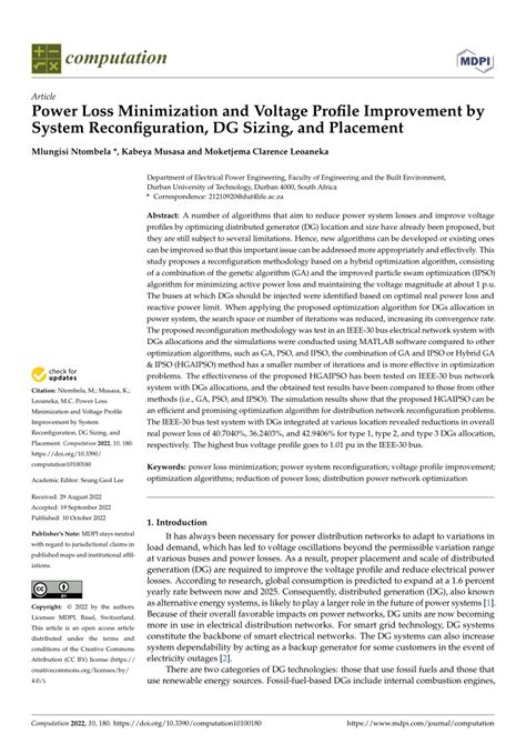 pdf power loss minimization and voltage profile improvement by system reconfiguration dg