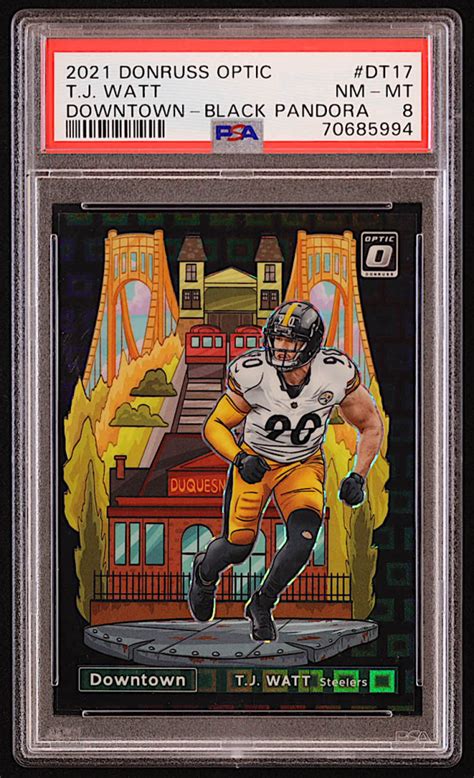 T J Watt 2021 Donruss Optic Downtown Black Pandora 17 01 25 PSA 8