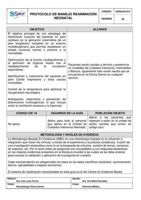 Protocolo Reanimacion Neonatal Ahmed Casana UDocz