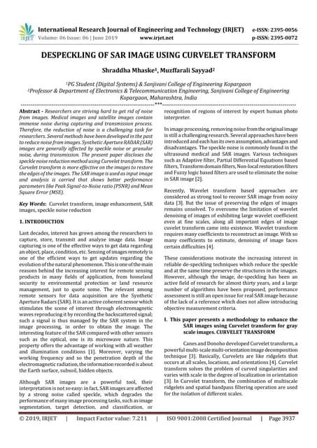despeckling of sar image using curvelet transform pdf