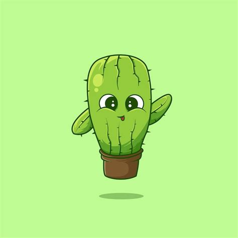 Lindo Personaje De Dibujos Animados De Cactus Vector Premium